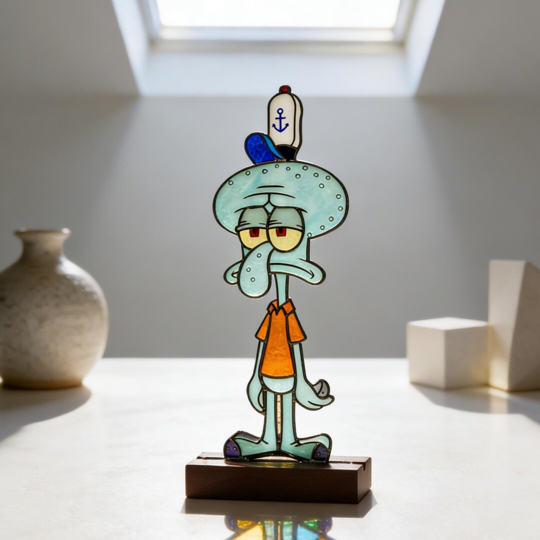 Custom Stained Glass Squidward, Spongebob Character Glass Art, Real ...