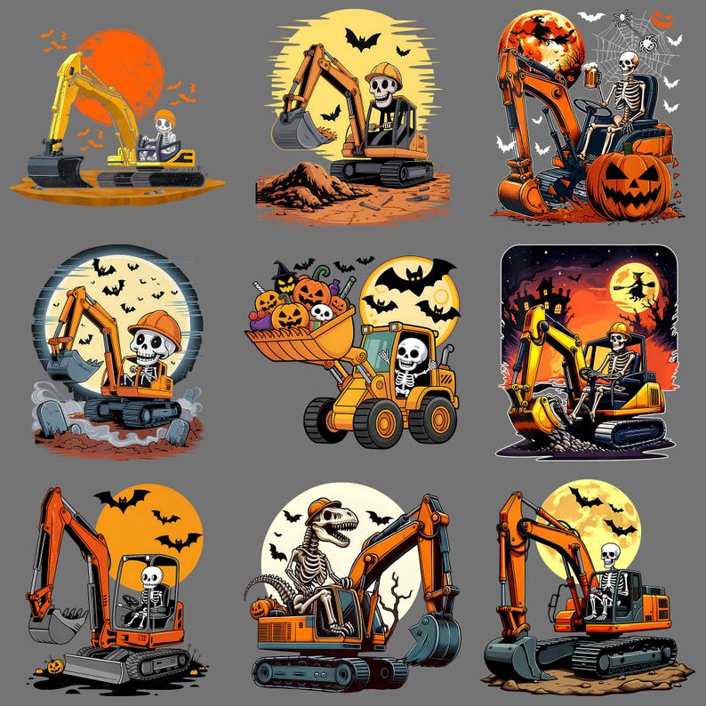 Skeleton Driving Excavator PNG – Funny Construction Bones Halloween ...