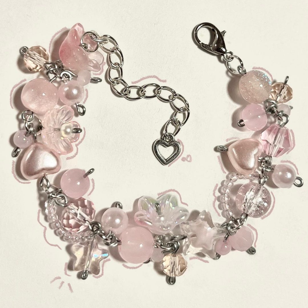Handmade Pastel Pink Cluttered Charm Bracelet #handmade #beadedbracelet ...