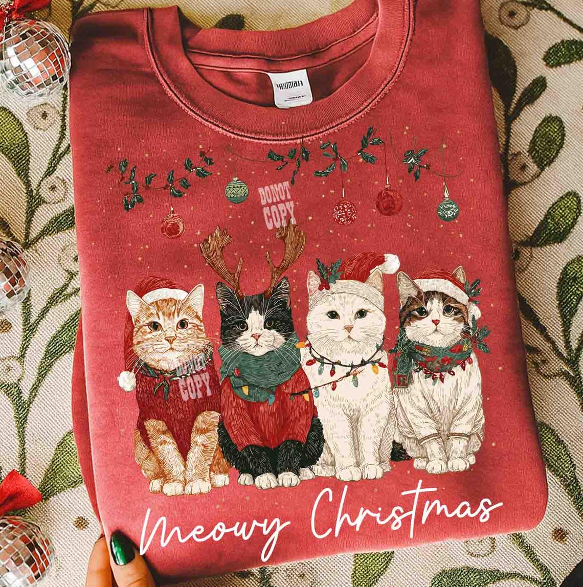 Cute Meowy Christmas Cats PNG, Vintage Holiday Cat Lovers Design, Santa ...
