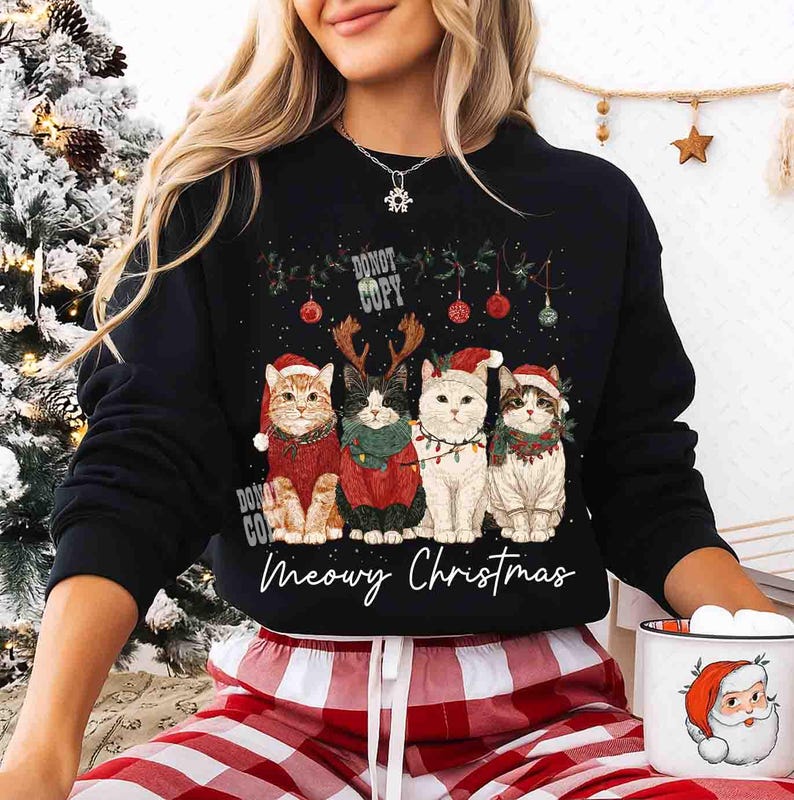 Cute Meowy Christmas Cats PNG, Vintage Holiday Cat Lovers Design, Santa ...
