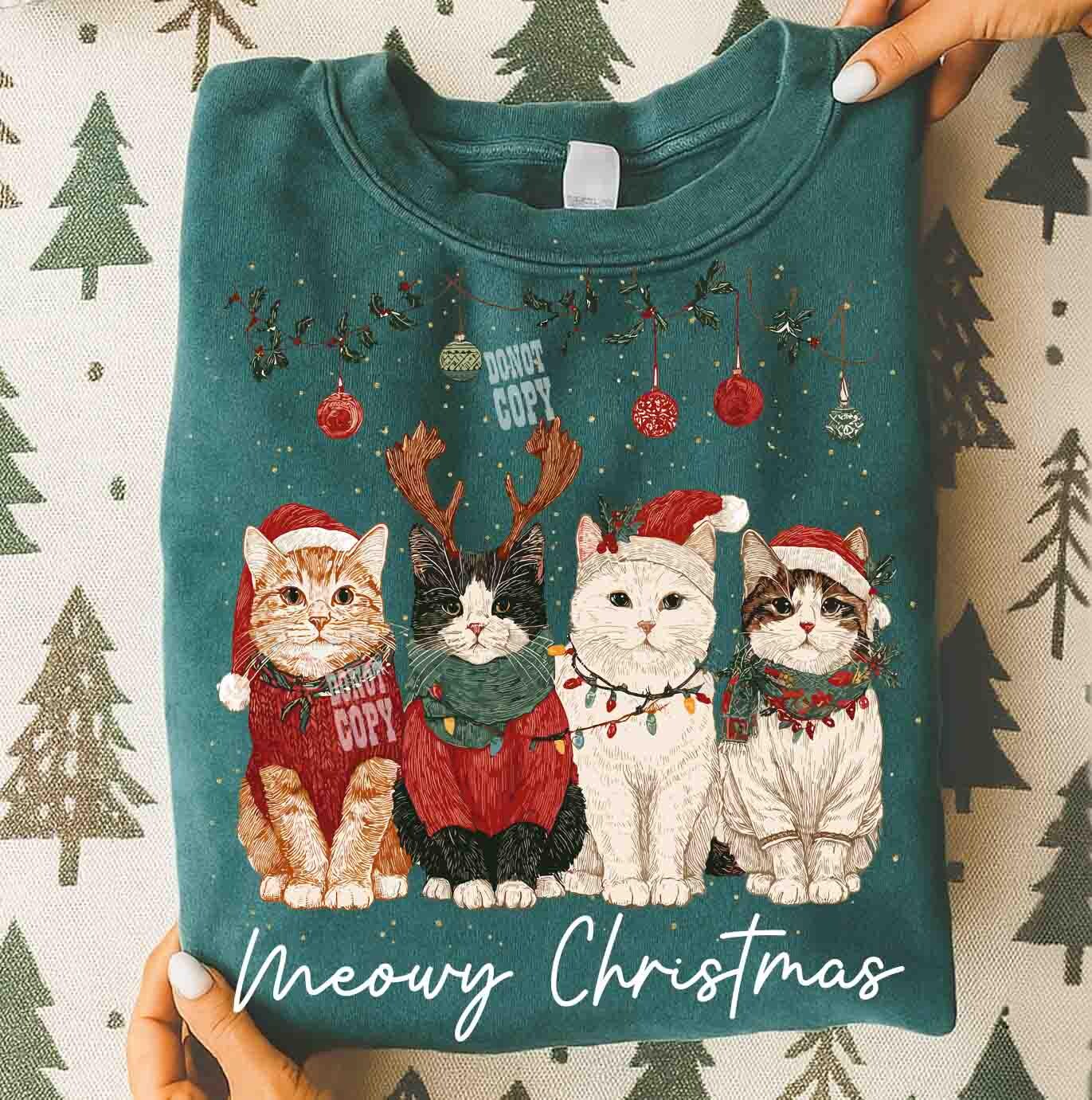 Cute Meowy Christmas Cats PNG, Vintage Holiday Cat Lovers Design, Santa ...