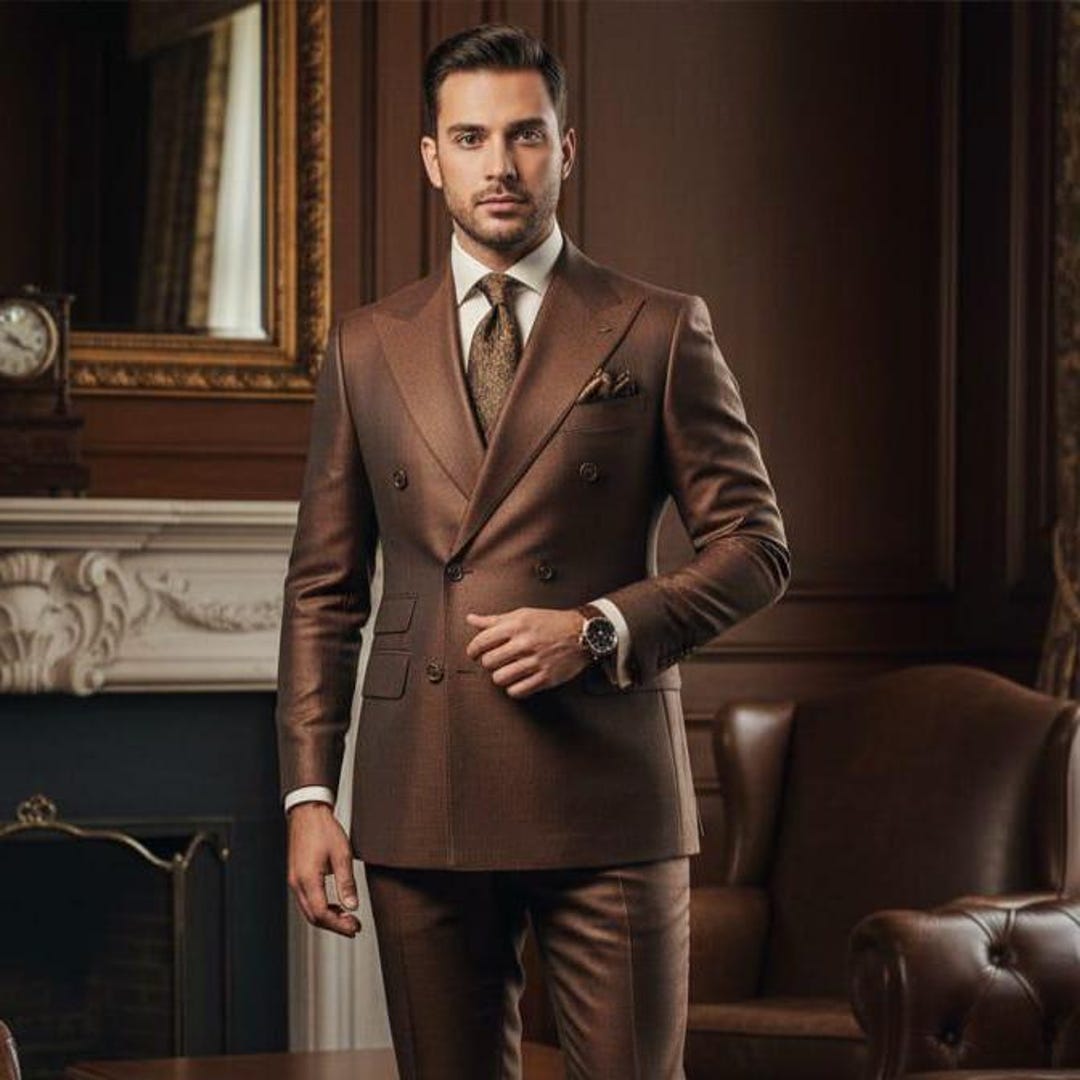 Luxury Men's Copper Brown Suit | Classic Double Breasted Wedding & Prom ...