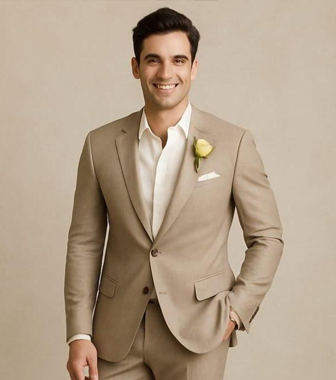 Men’s Beige Linen Suit | Two Piece Custom Fit Suit | Summer Wedding or ...