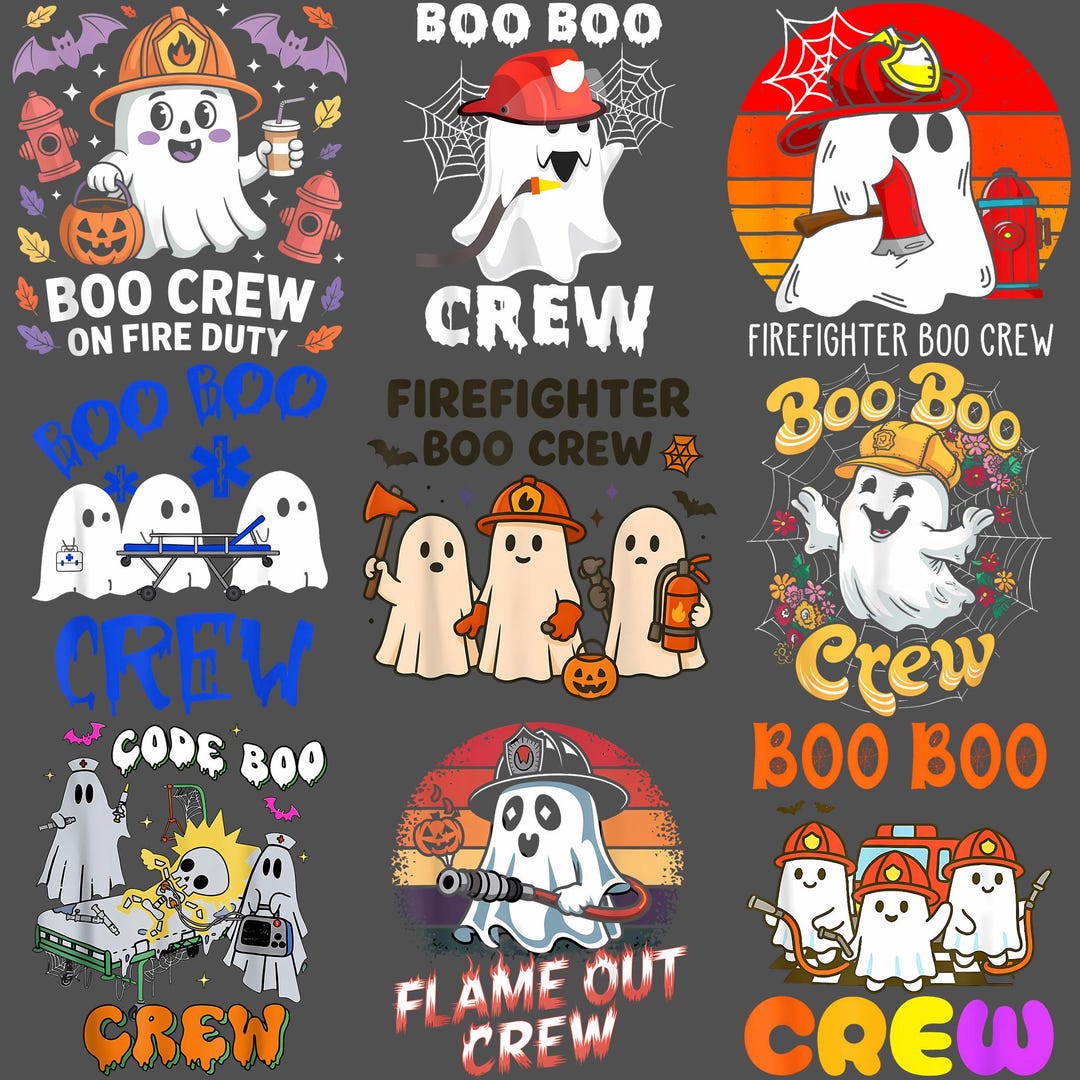 Firefighter Ghost Boo Crew PNG – Funny Halloween Clipart, Spooky ...