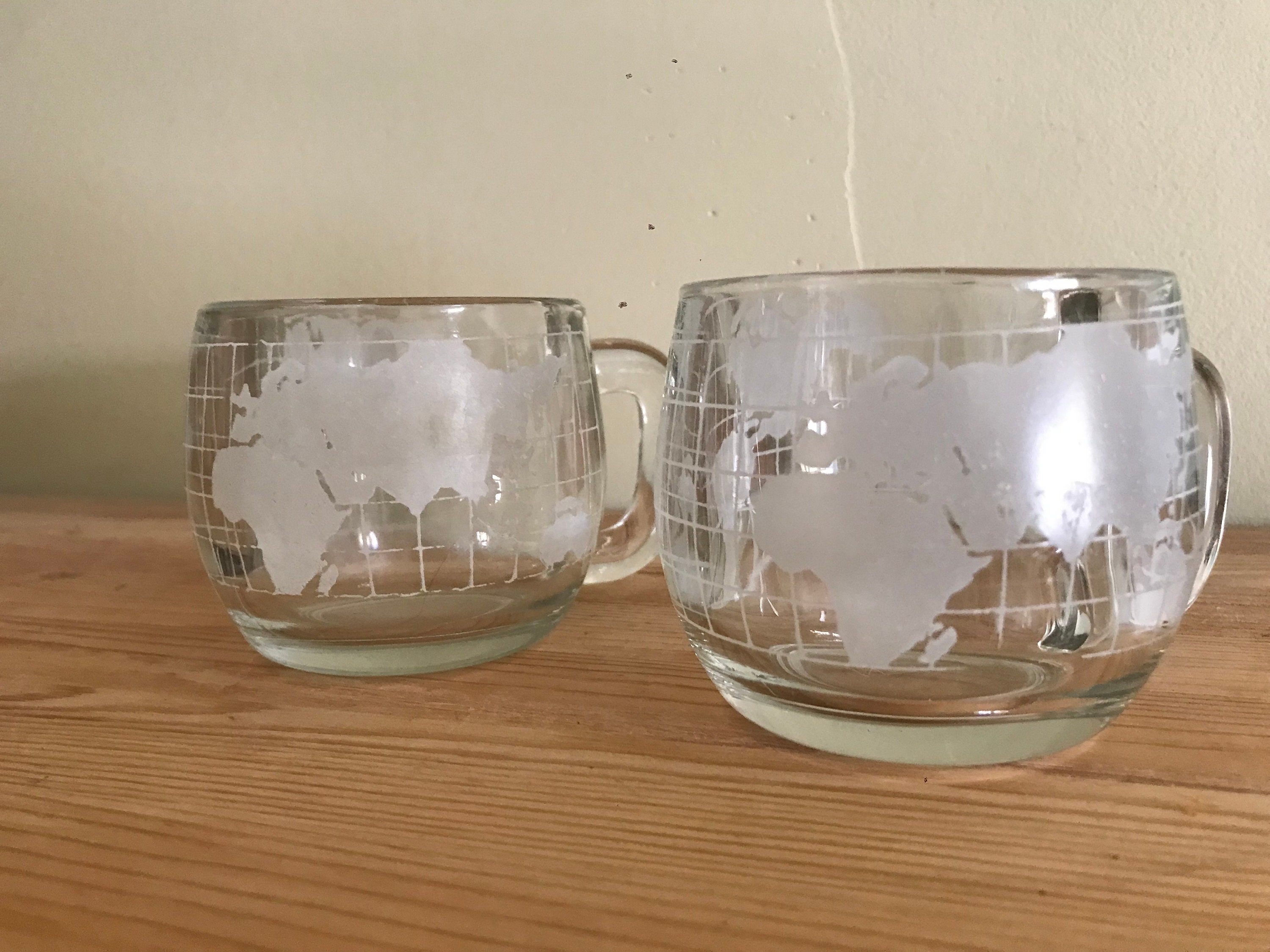 Pair of Nestle World Map Glass Mugs - Etsy