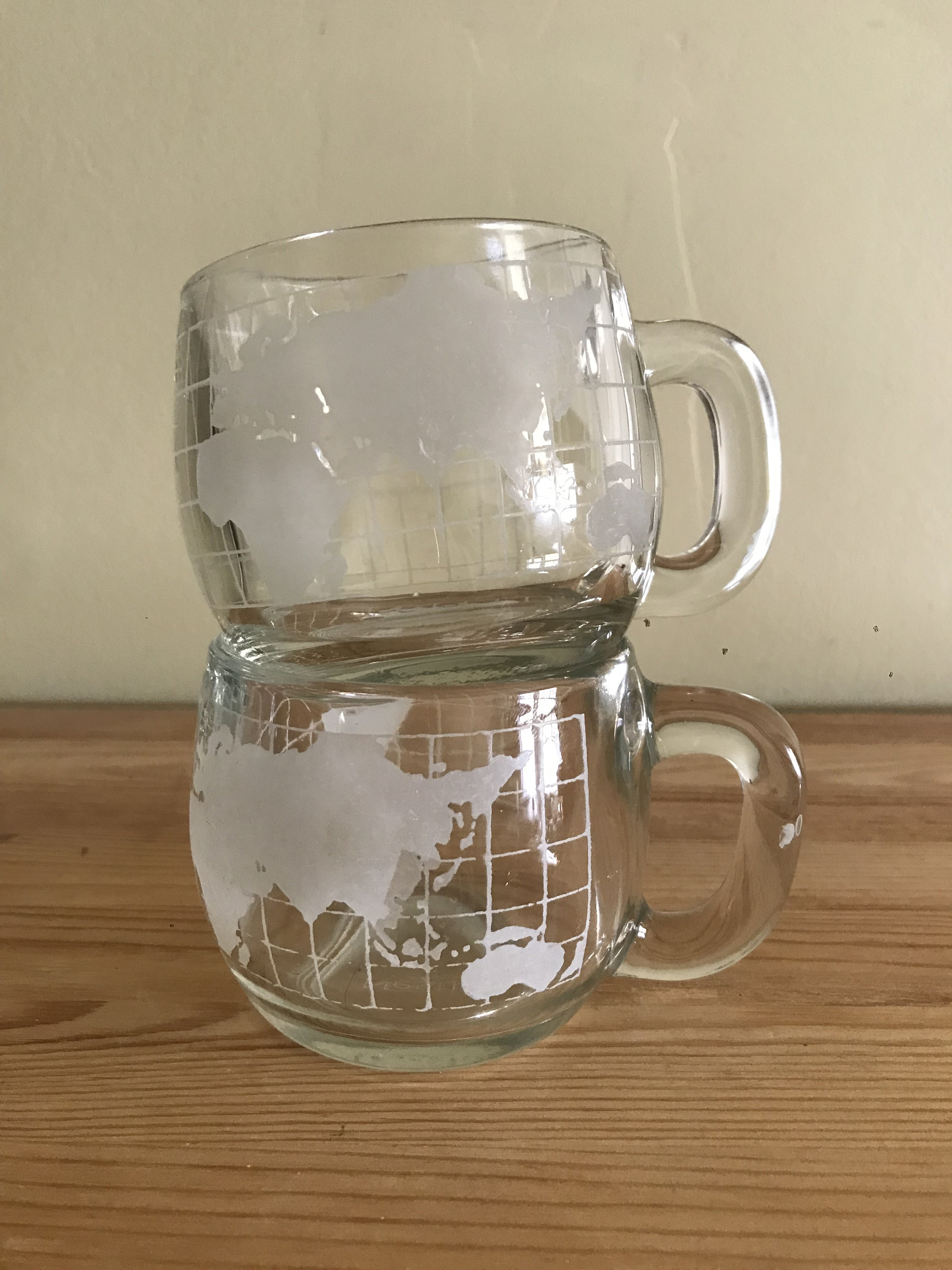 Pair of Nestle World Map Glass Mugs - Etsy
