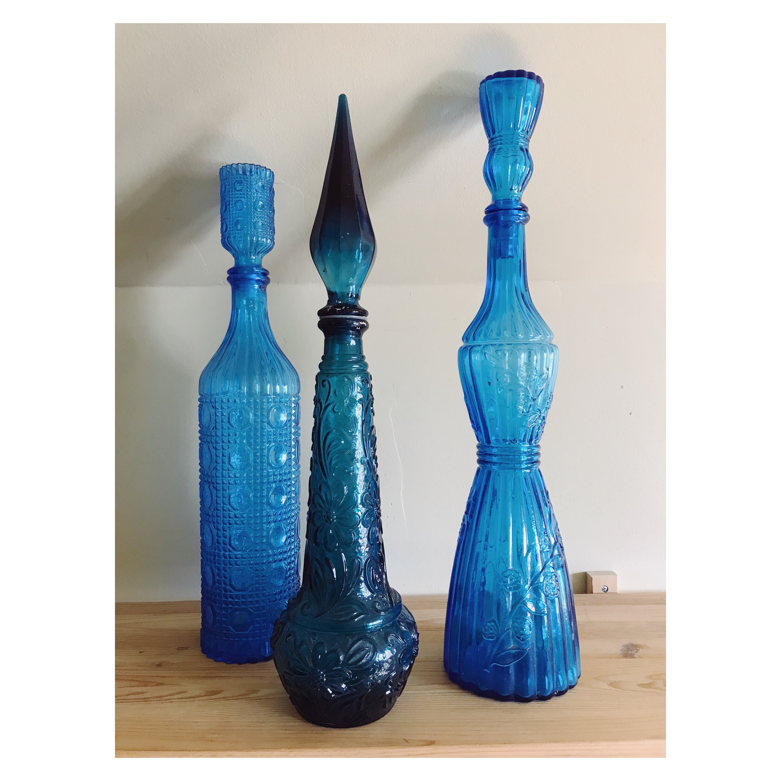 Empoli Glass Aztec Blue Tall Cut Glass Texture Geometric Decanter MCM ...