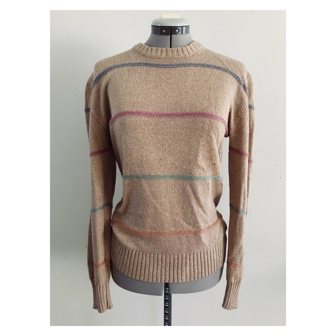 Generra Sz S Silk Blend Striped Sweater Shrunken Fit Pastel Stripe 80s ...