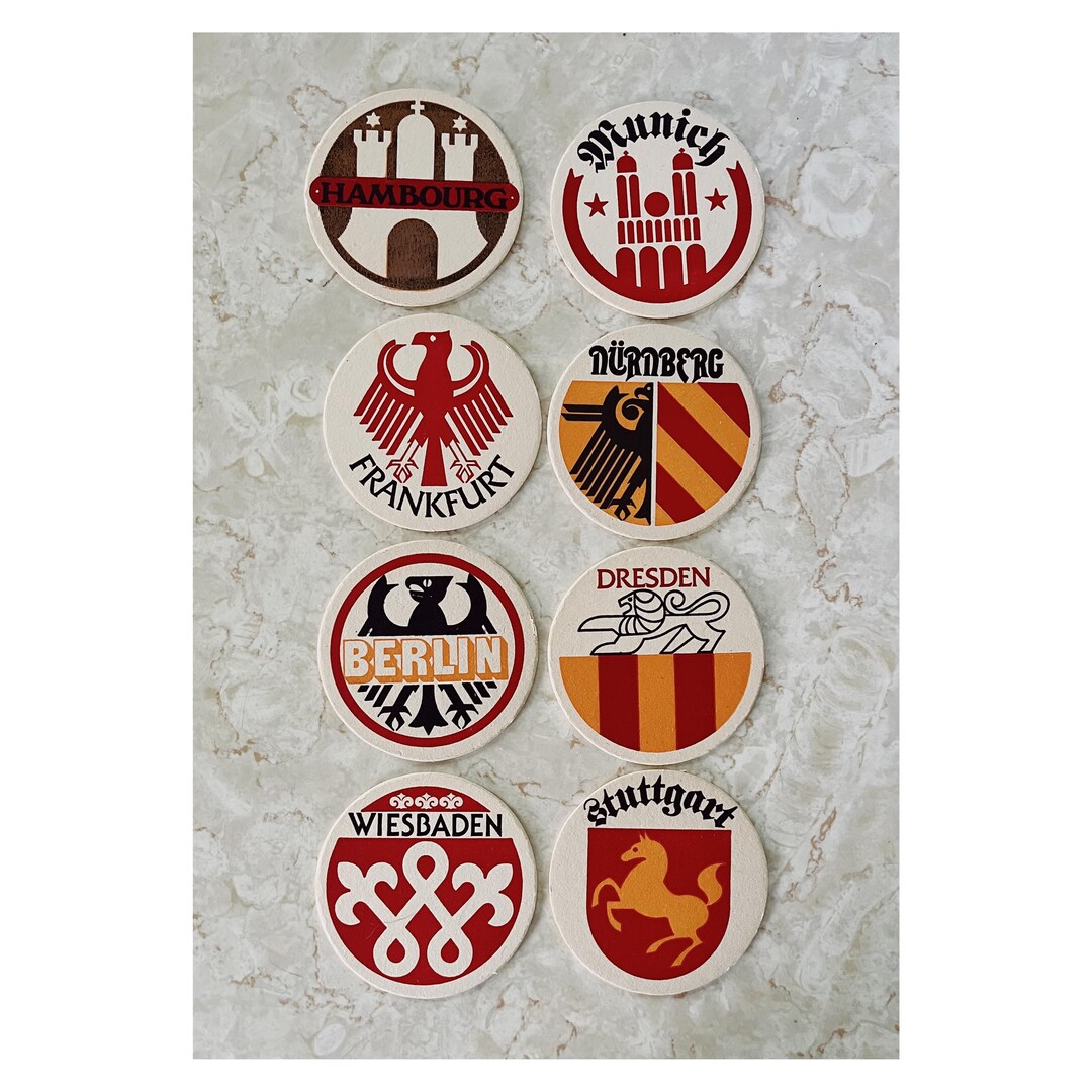Set of 8 German City Crest Bierdeckel Beer Coasters Pressed Cardboard ...