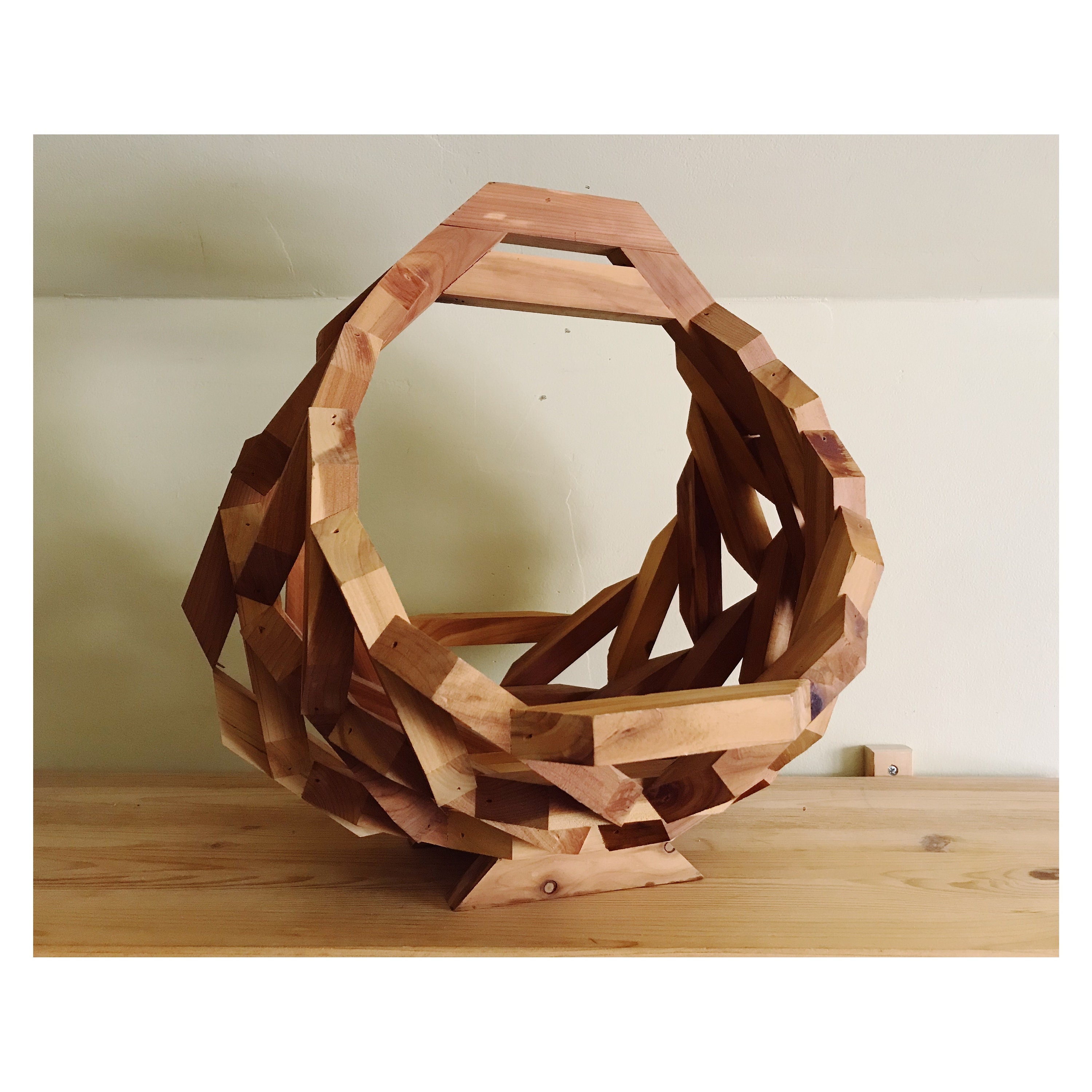 Mid Century Handmade Wood Block Basket Plant Holder - Etsy