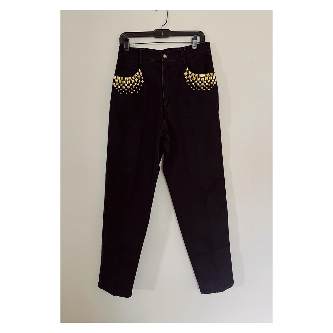 Monique Jeans Sz 30"x30" High Rise Black and Gold Studded Bedazzled ...
