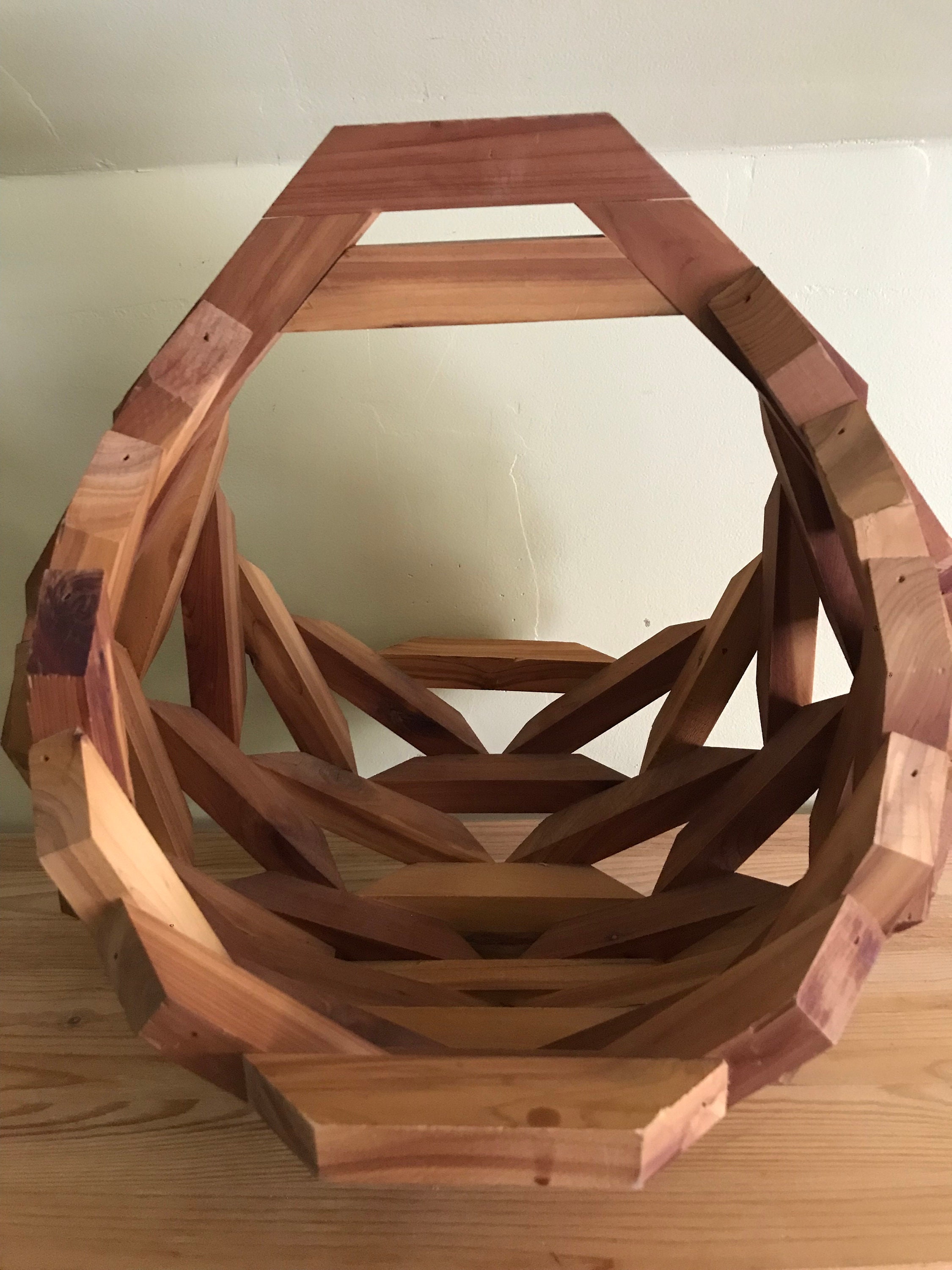 Mid Century Handmade Wood Block Basket Plant Holder - Etsy