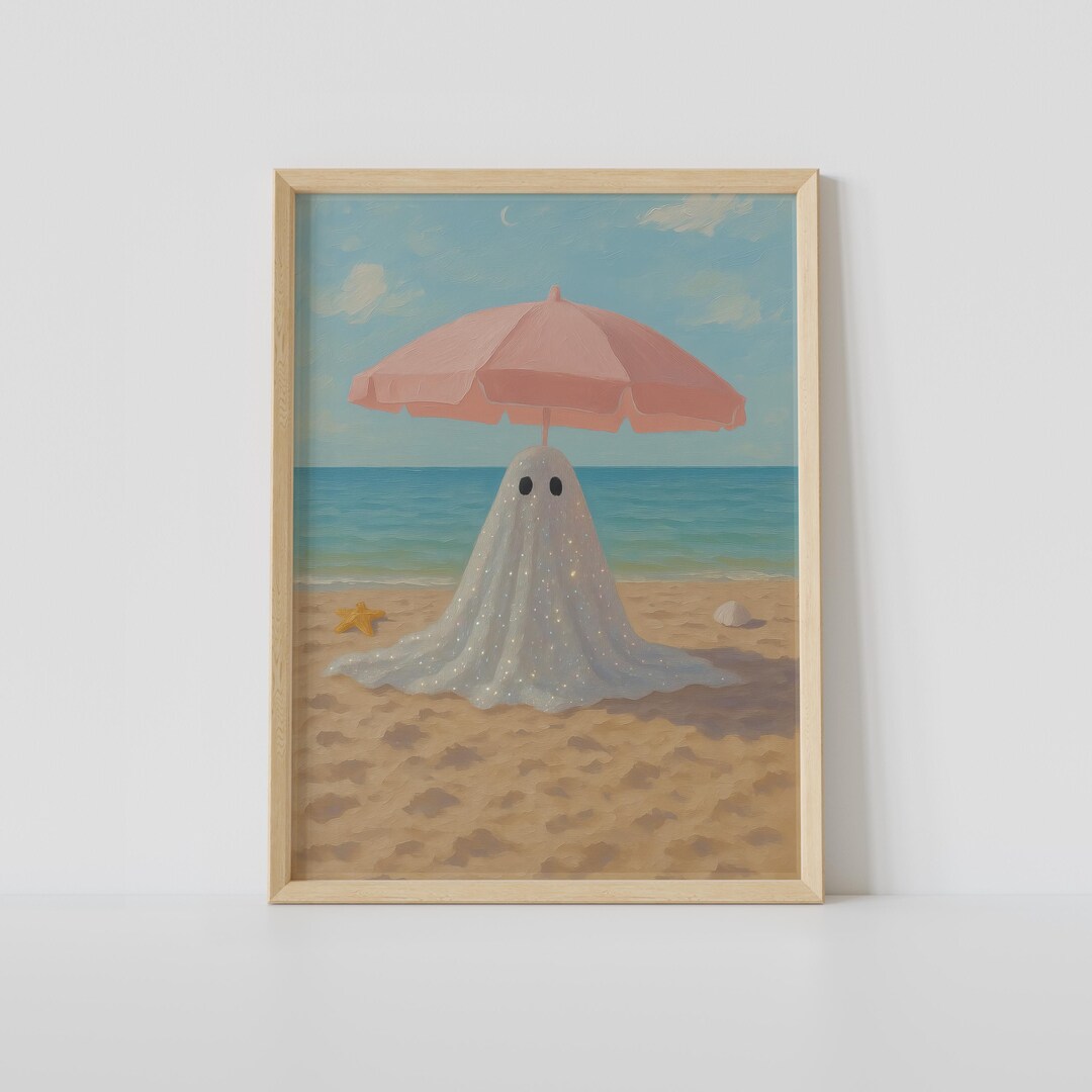 Ghost on the Beach Art Print – Whimsical Summer Ghost Poster - Etsy