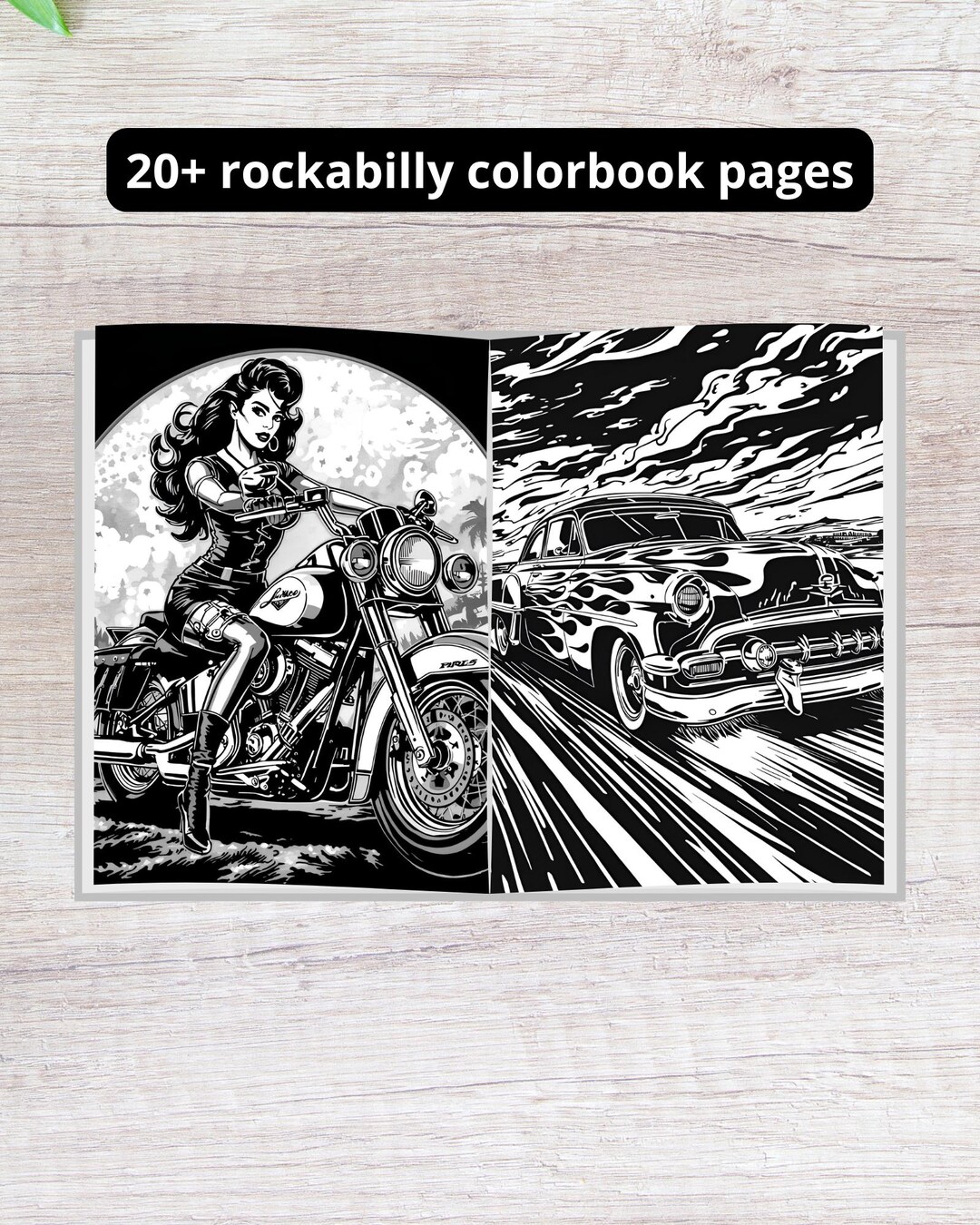 Rockabilly Coloring Book: Pin-up, Tattoo & Vintage Car Designs (digital ...