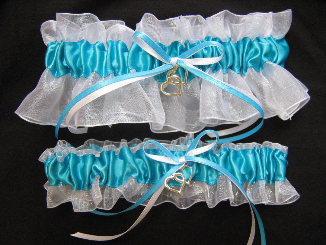 CLADDAGH CHARM Turquoise & White Wedding Garter or Set - Something Blue ...