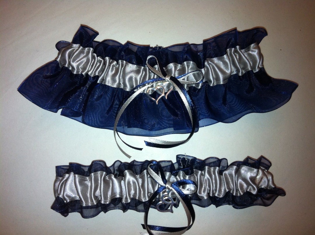 Cowboy Boot Silver and Navy Blue Wedding Garter or Set - Something Blue ...