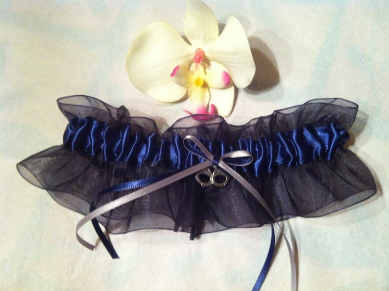 Handcuffs Navy Blue and Black Wedding Garter or Set - Something Blue ...