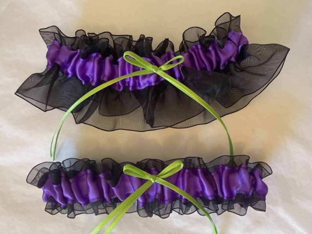 Purple Green and Black Wedding Garter Keepsake or Set ~ Hulk Colors ...