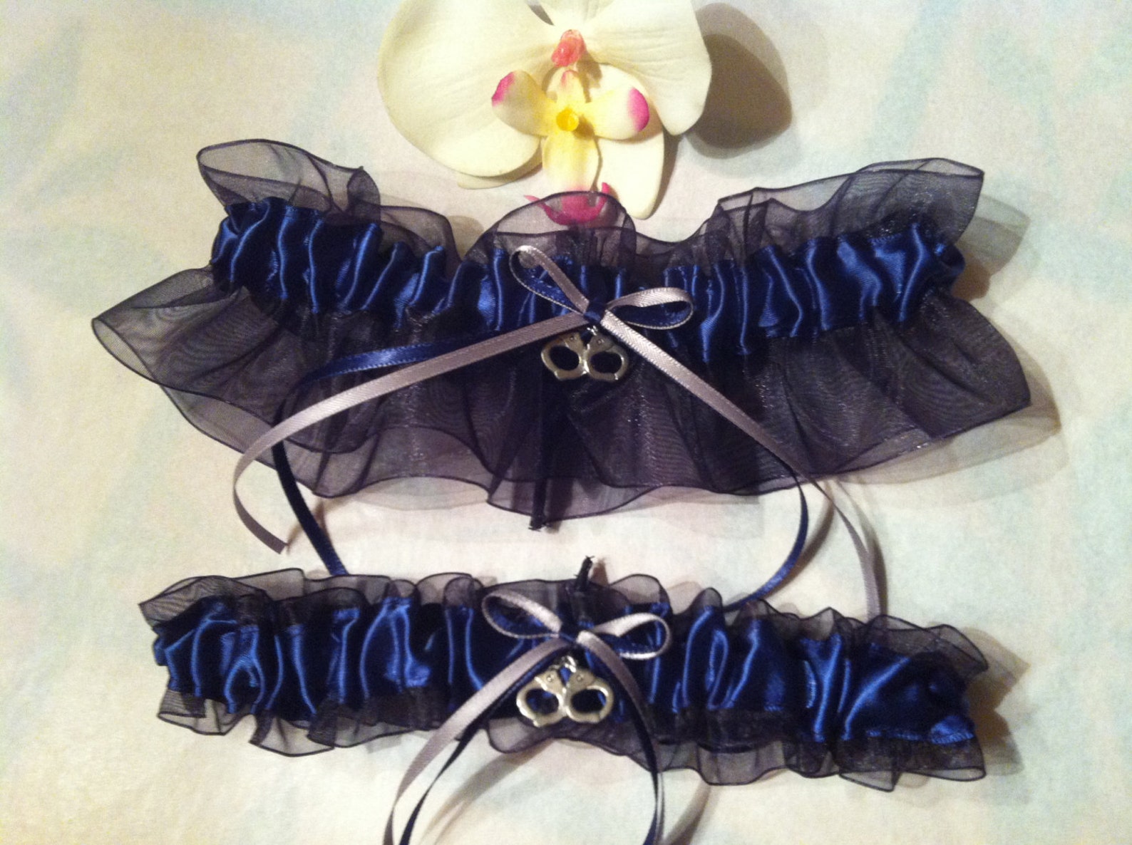 Handcuffs Navy Blue and Black Wedding Garter or Set - Something Blue ...