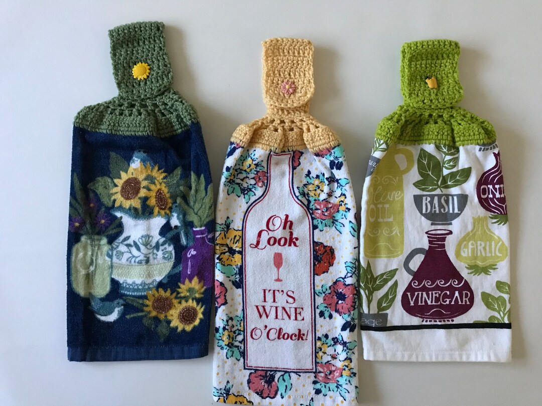 Crochet Top and Cotton Towels Pitcher With Sunflowers Kitchen Towel ...