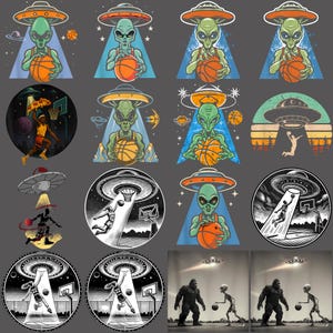 Alien Abduction Basketball PNG, Funny UFO Spaceship Slam Dunk Clipart ...
