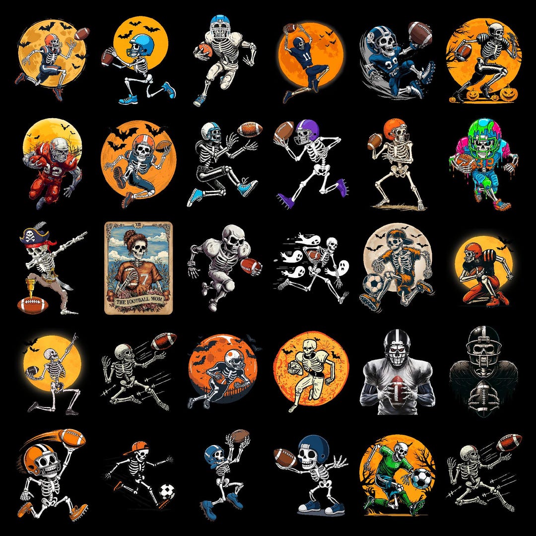 Skeleton Football PNG Bundle, Game Day Halloween Zombie Png, Spooky ...