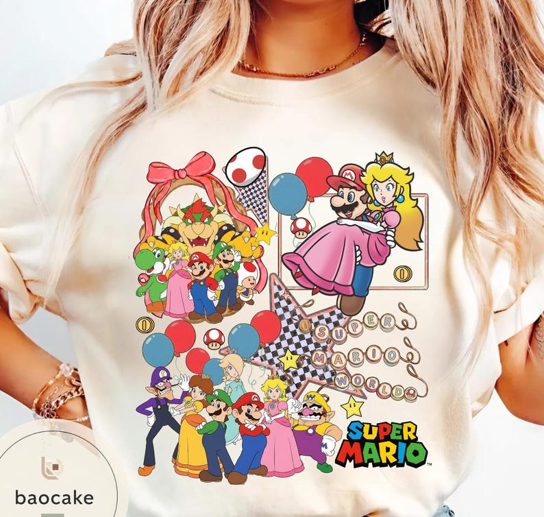 Super Mario Shirt: Coquette Bow Mario Characters Shirt, Epic Universe ...