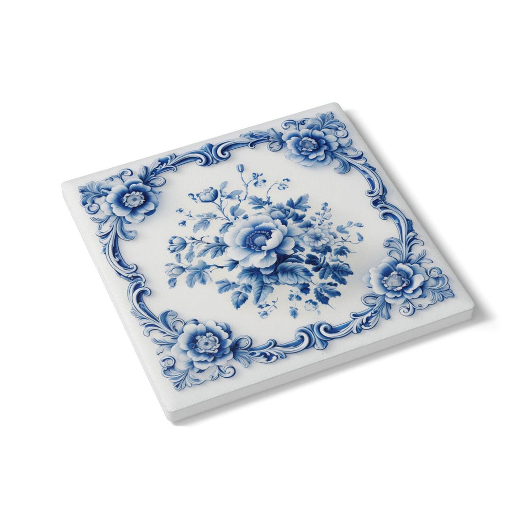 Blue Delft Floral Ceramic Coaster | Vintage Dutch Porcelain Pattern ...