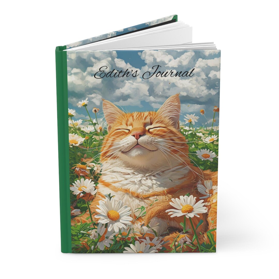 Personalized Smiling Ginger Cat in Daisies Journal Hardcover - Etsy