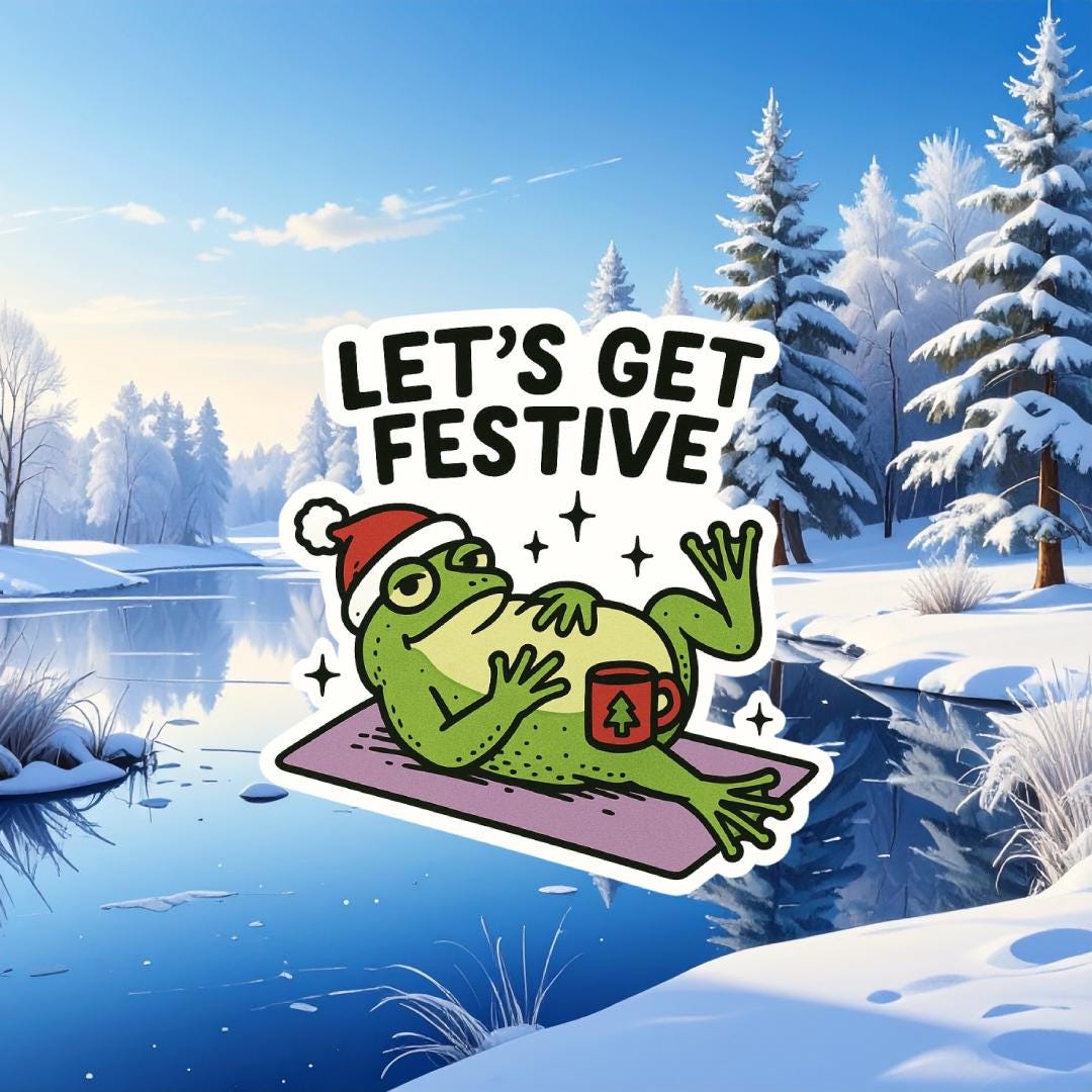 Chill Frog Christmas Sticker | Funny Holiday Relaxation Decal - Etsy