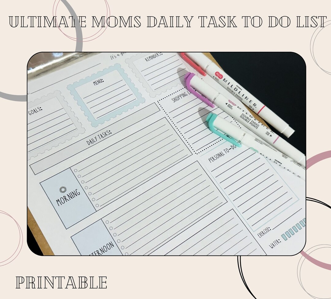 Ultimate Busy Moms Daily Task Chart Tracker Track Water Exercise Meal ...