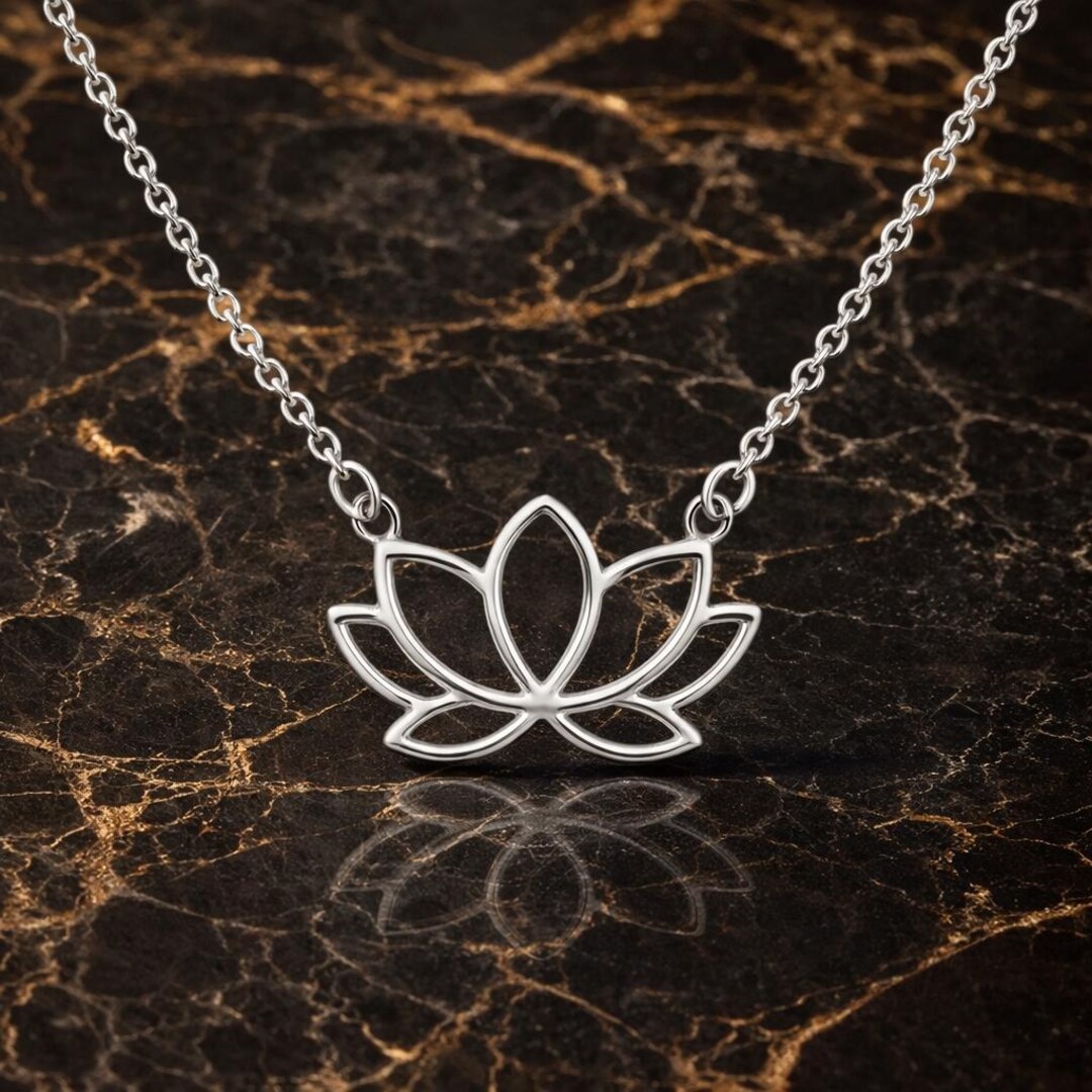Minimalist Lotus Flower Outline Necklace – Solid Sterling Silver ...