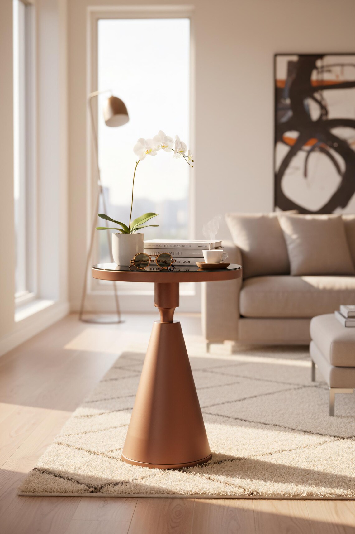 Handmade Conical Metal Side Table: Modern Glass Top End Table - Etsy