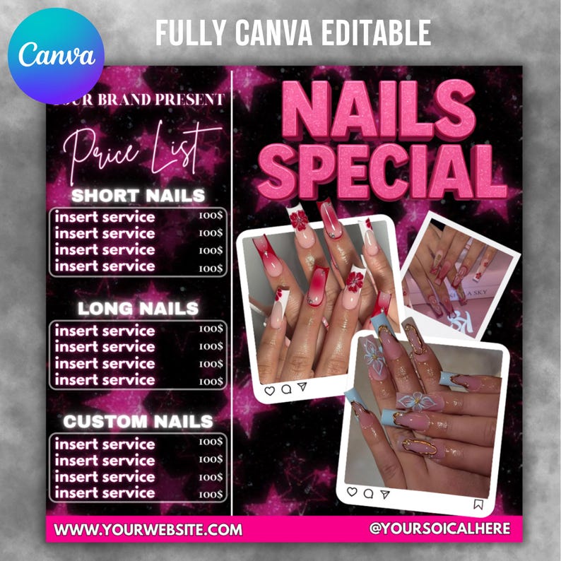 Editable Nail Services Price List, Salon Flyer Template (canva, Instant ...