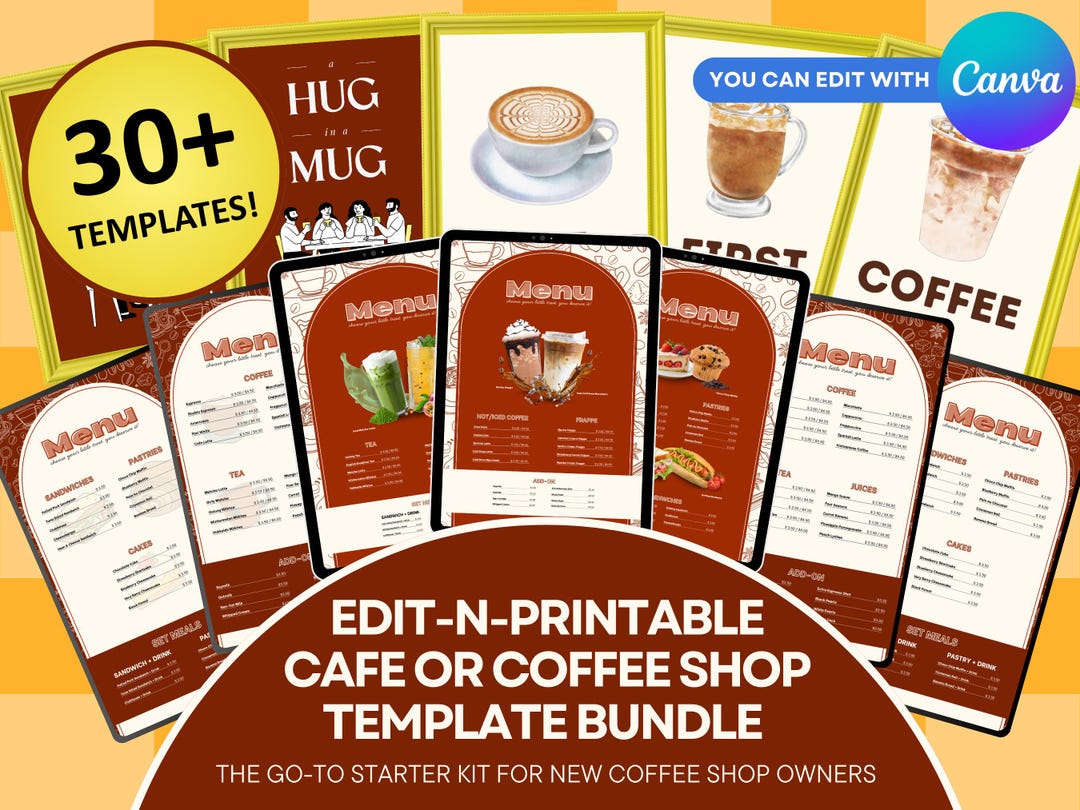 Cafe Starter Set Bundle | Menu Online Templates, Menu Board, Wall Decor ...