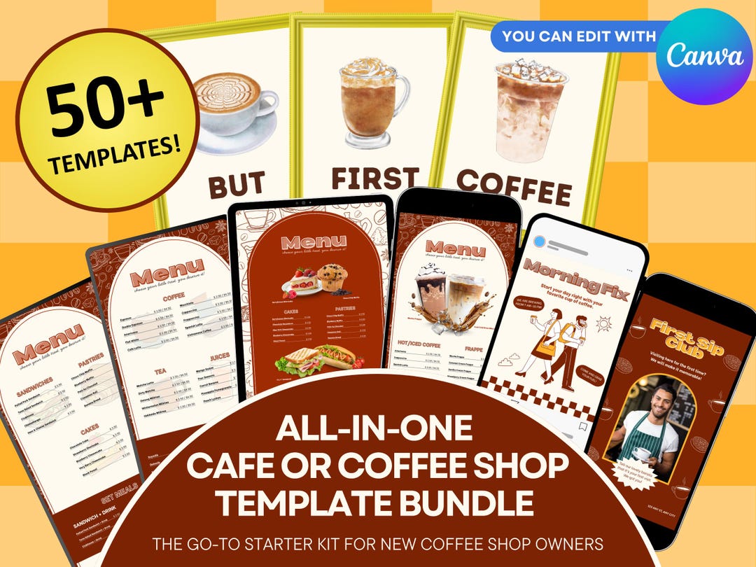 Cafe Starter Set Bundle | Menu Templates, Social Media, Wall Art ...