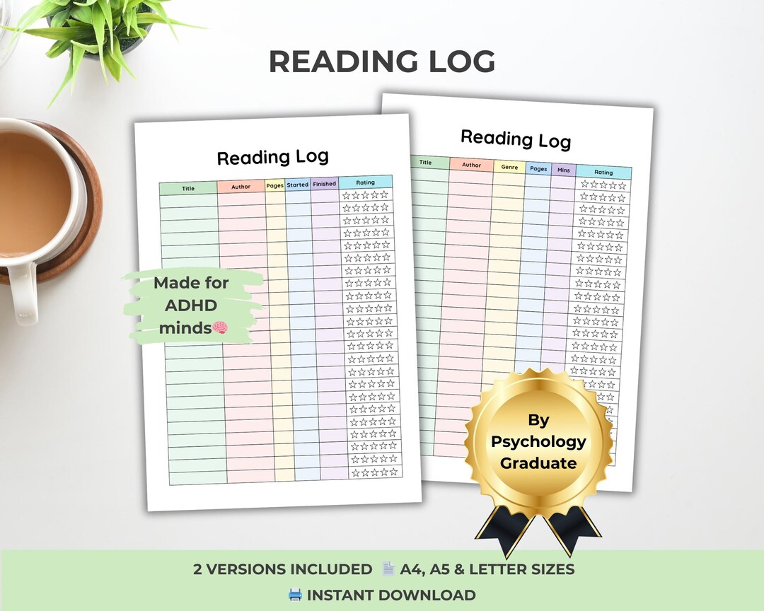 ADHD Reading Log Printable, Book Tracker Journal, Reading Challenge ...