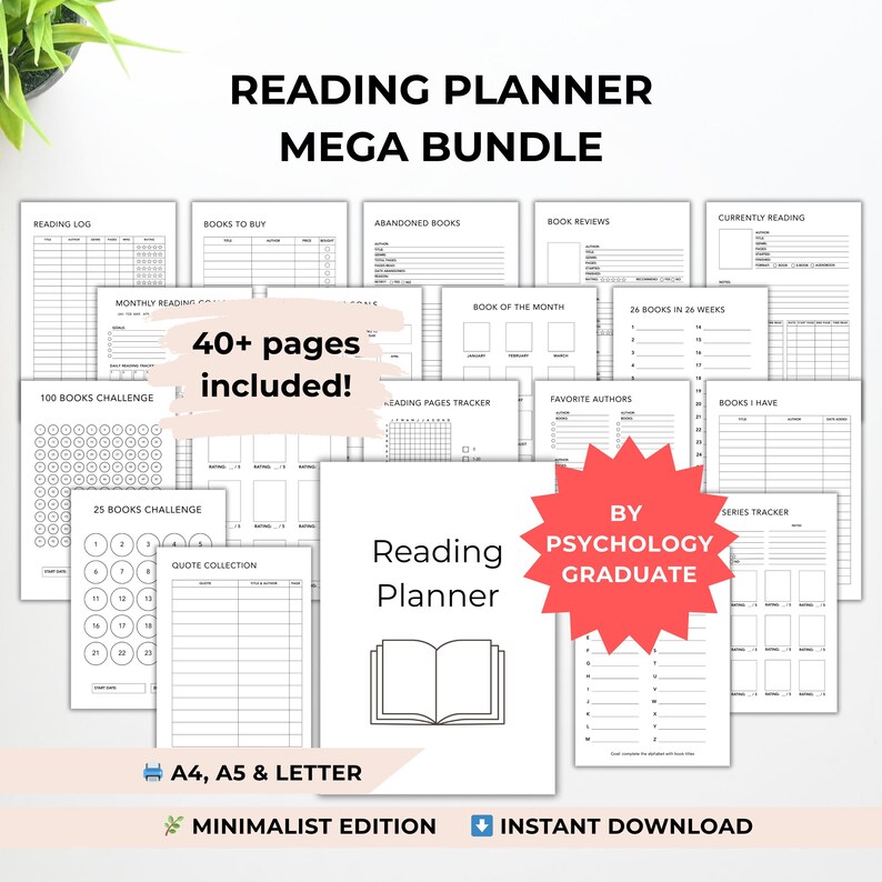 Printable Reading Planner | Simple Reading Journal Bundle | Book ...