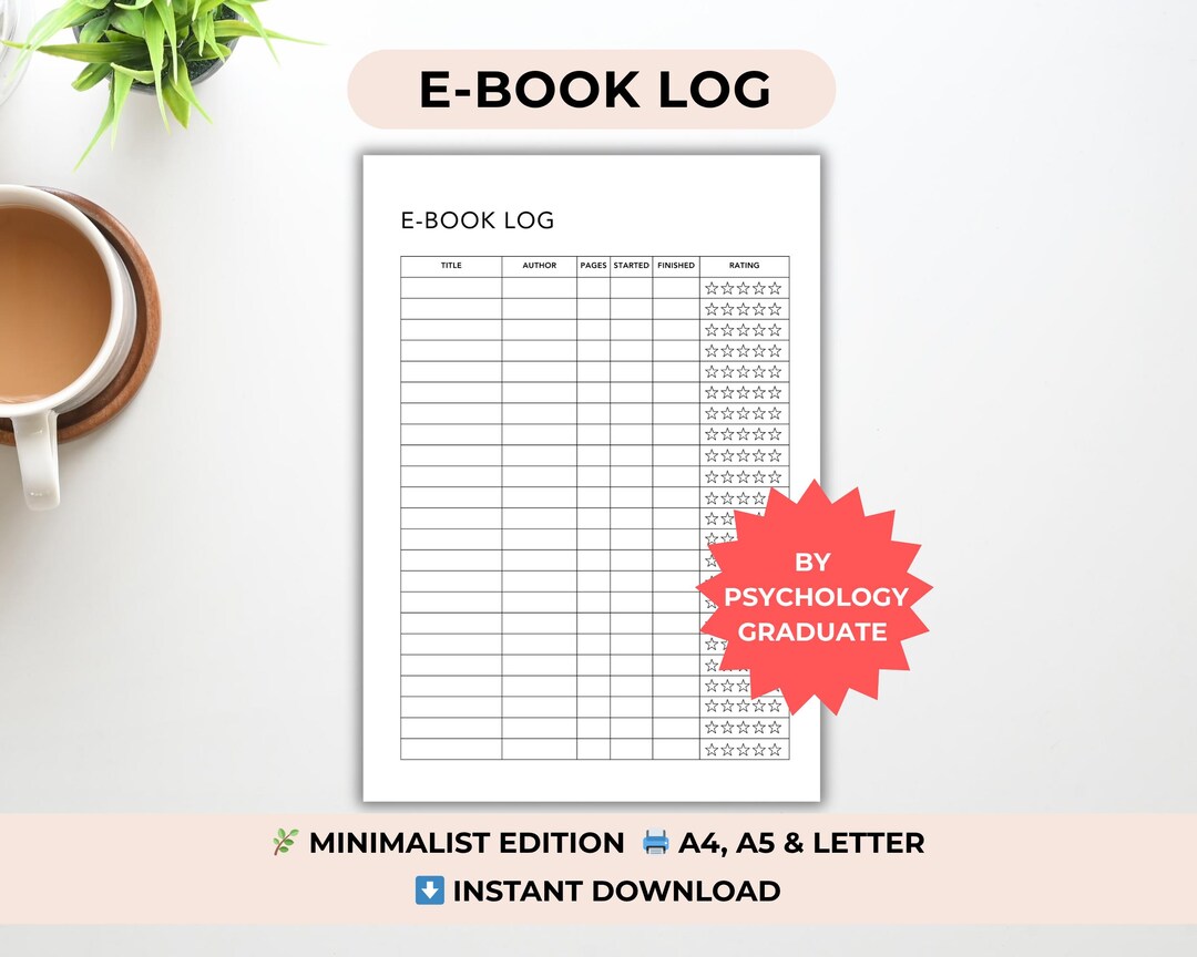 E-book Log Template | Printable Reading Tracker | Minimalist Book List ...