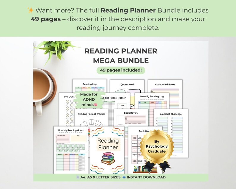 ADHD Reading Log Printable, Book Tracker Journal, Reading Challenge ...