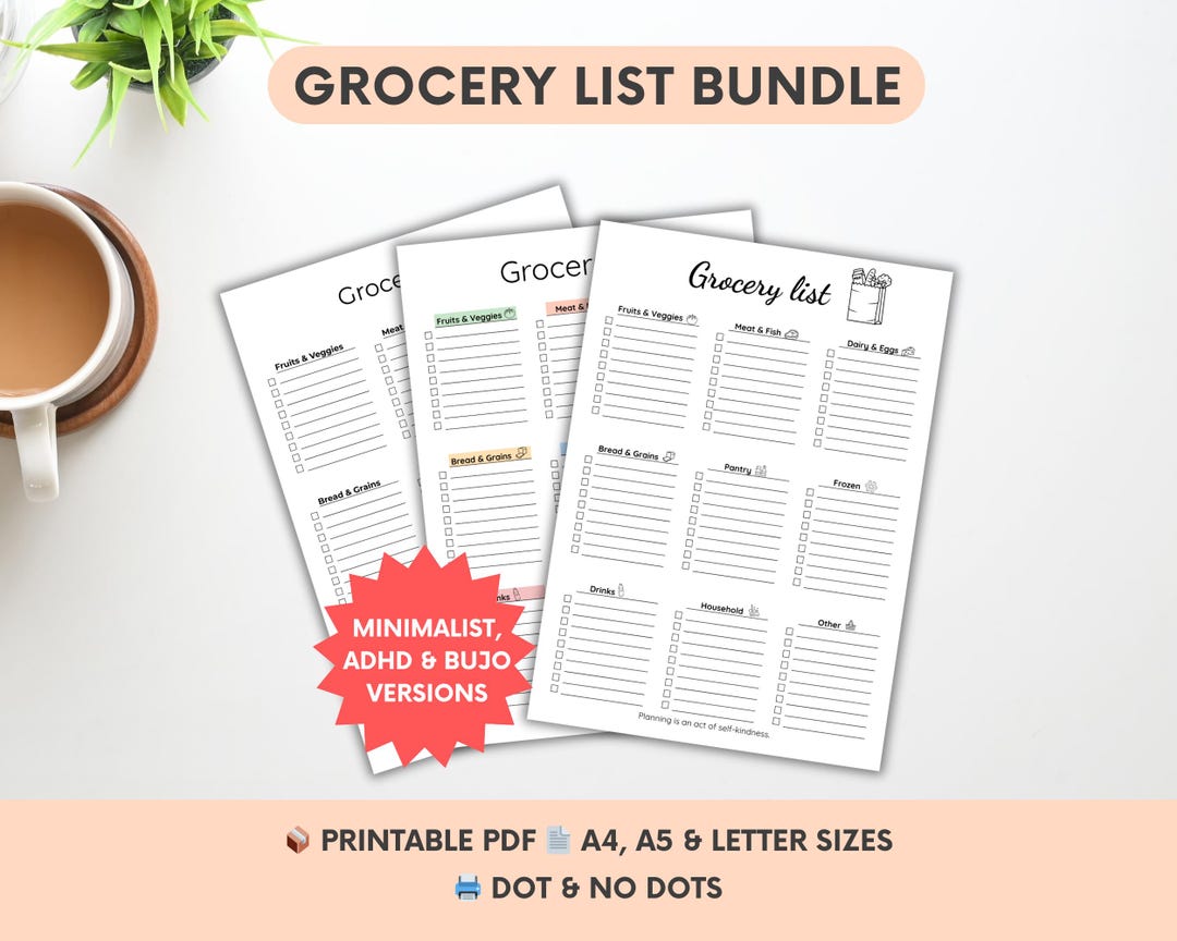 Grocery List Bundle | Printable Food Planner Template | to Buy ...