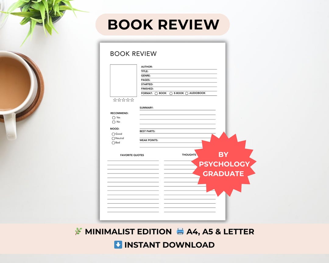 Book Review Template | Printable Book Summary Page | Minimalist Book ...