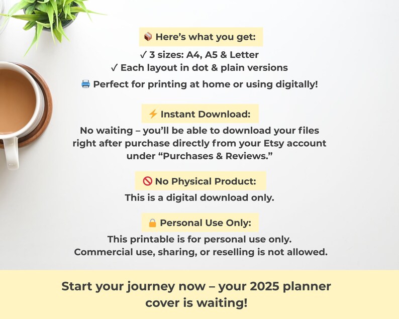 2025 Planner Cover Page | Printable Bullet Journal Title Page | Small ...