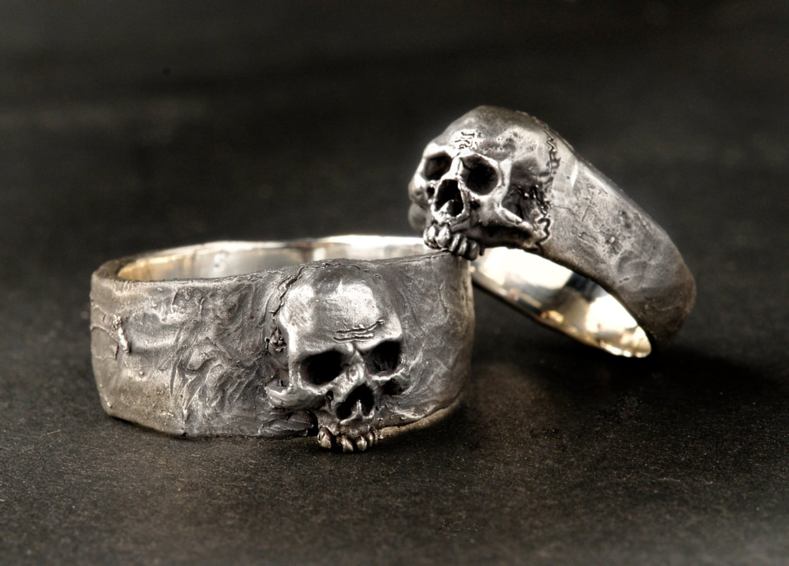 Silver Skull Wedding Ring Set Solid Sterling Silver Wedding | Etsy