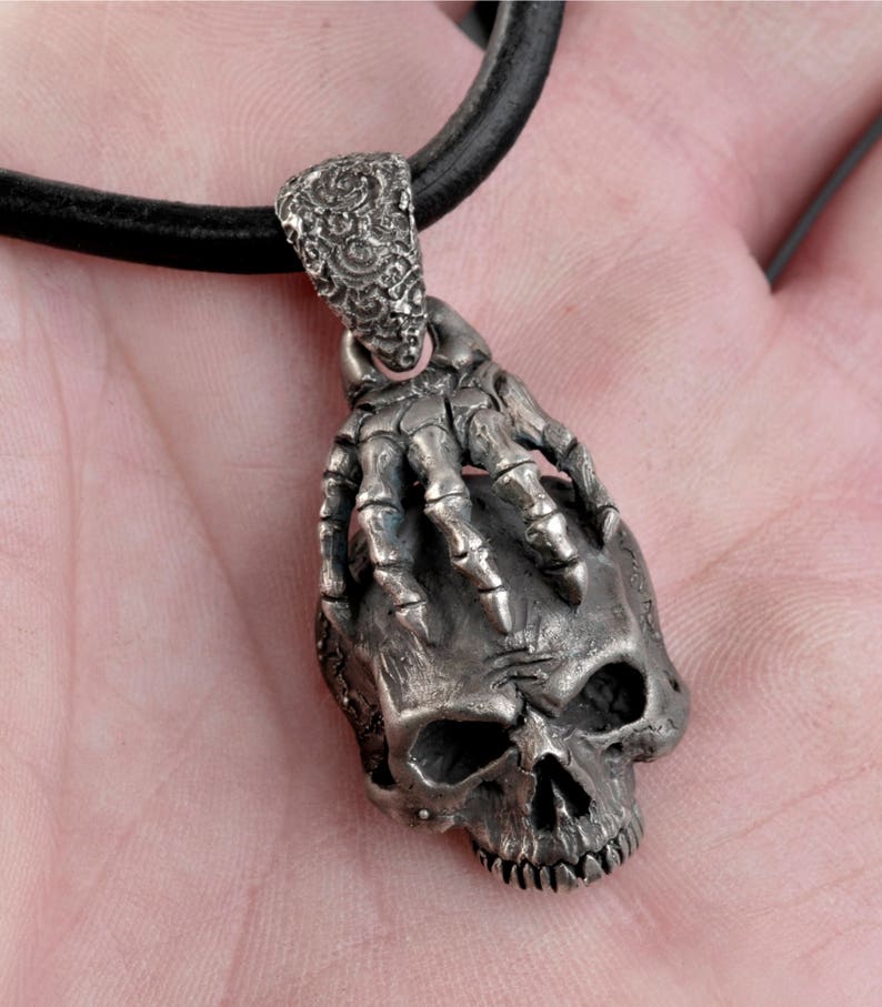 Skull Pendant,skull in Hand,skull Necklace, Silver Skull Pendant ...
