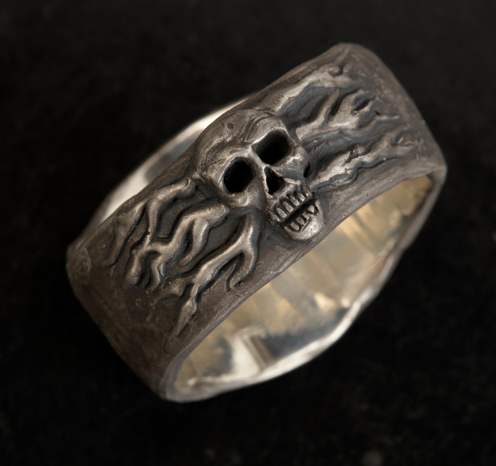 Skull Ring Silver Skull Ring Mens Skull Ring Dark Star With - Etsy