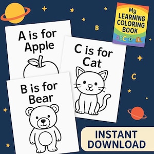Kids Learning Coloring Book: ABC, Numbers, Shapes - Printable PDF - Etsy