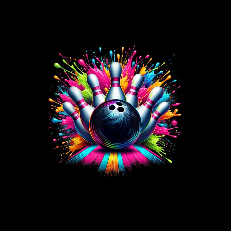 Bowling PNG | Colorful Strike Splash Sublimation | Neon Bowling Ball ...