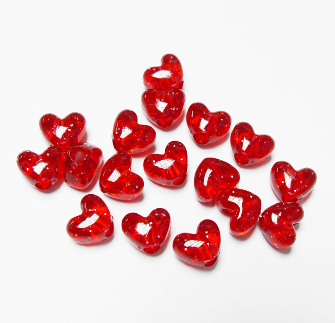 Transparent Ruby Red Sparkle Colors Heart Shaped Pony Beads, 100pc ...
